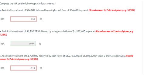 Solved Compute The Irr On The Following Cash Flow Streams