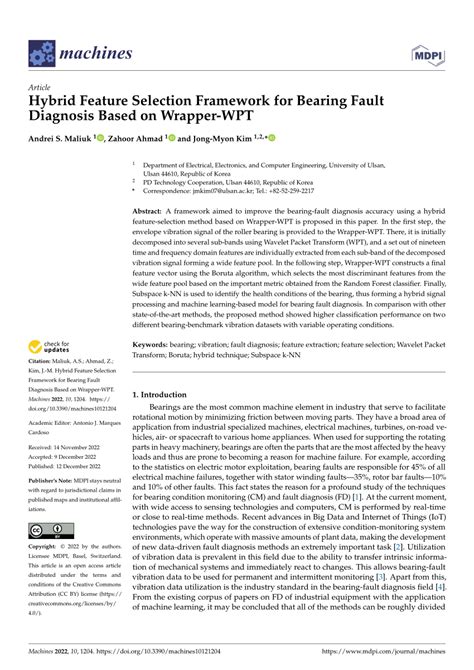 Pdf Hybrid Feature Selection Framework For Bearing Fault Diagnosis