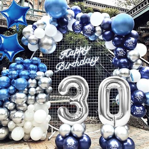 Specool Dark Blue 30th Birthday Decorations For Men Navy Blue Silver