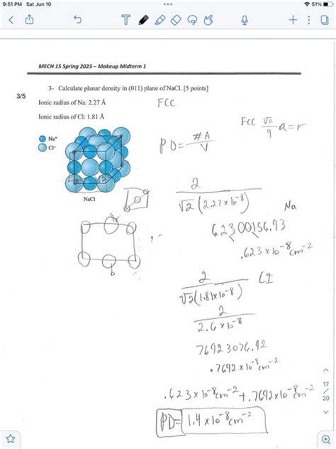 Solved 3 Calculate Planar Density In 011 Plane Of Nacl