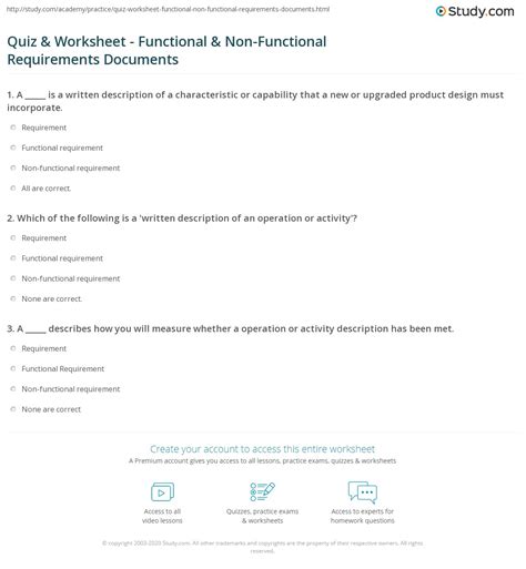 Quiz And Worksheet Functional And Non Functional Requirements Documents