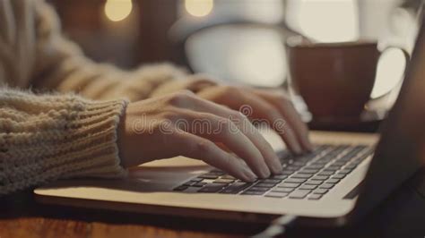 Close Up Of Hands Typing On A Backlit Laptop Keyboard In A Dimly Lit Setting Ai Generated