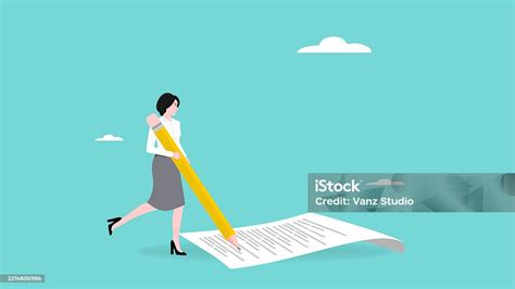 프롬프트 엔지니어 또는 콘텐츠 작성자 개념 블로거 불렛 저널리스트 또는 출판 편집자 개념 똑똑한 여성 프리랜서 큰 연필을 들고 생각하고 메모장 종이에 콘텐츠 또는 Ai