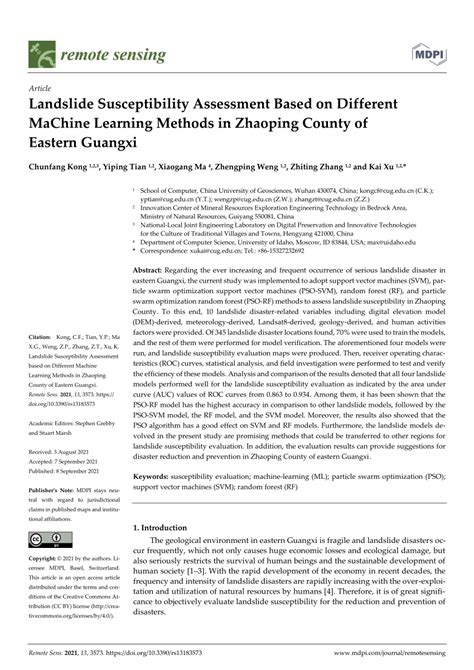 PDF Landslide Susceptibility Assessment Based On Different MaChine Learning Methods In