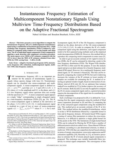 Pdf Instantaneous Frequency Estimation Of Multicomponent Nonstationary Signals Using Multiview
