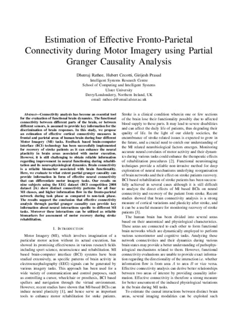 Pdf Estimation Of Effective Fronto Parietal Connectivity During Motor Imagery Using Partial