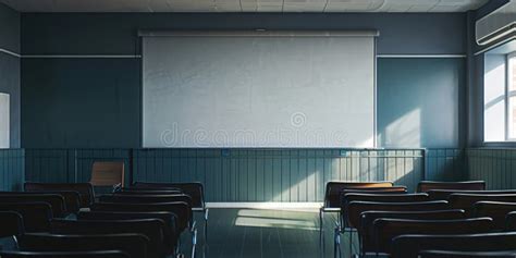 Empty Classroom With Projection Screen Created By Generative Artificial Intelligence Stock