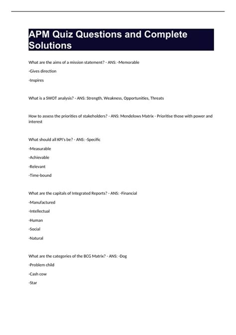 APM Quiz Questions And Complete Solutions SAFe APM Stuvia US