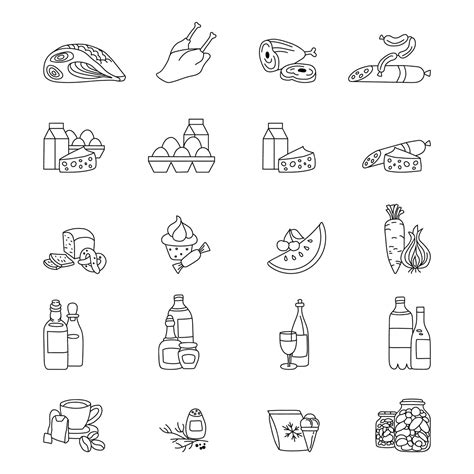 식료품 아이콘 세트 흑백 매장 부서 간단한 벡터 일러스트 레이 션 프리미엄 벡터