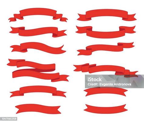 레드 리본 배너의 집합입니다 장식 그래픽 디자인 요소입니다 벡터 일러스트입니다 수평 구성에 대한 스톡 벡터 아트 및 기타 이미지
