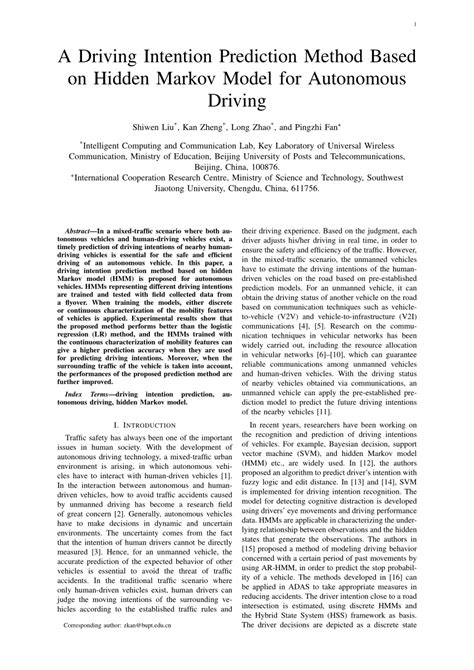 Pdf A Driving Intention Prediction Method Based On Hidden Markov Model For Autonomous Driving
