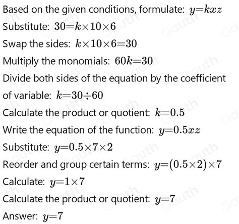 solved if y varies jointly as the product of x and z and y 30 when x