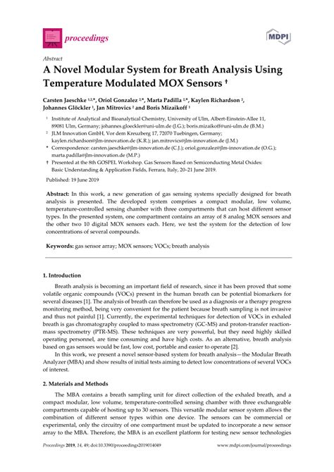 Pdf A Novel Modular System For Breath Analysis Using Temperature Modulated Mox Sensors