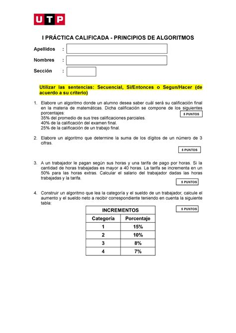 UTP I Practica Calificada Principios DE Algoritmos I PRÁCTICA