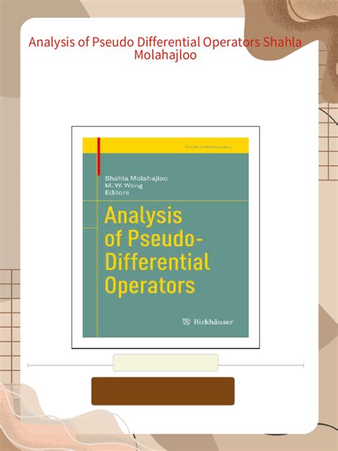 Analysis Of Pseudo Differential Operators Shahla Molahajloo Own The