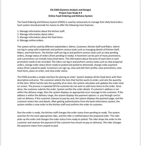 Solved Cis 2303 Systems Analysis And Design Project Case