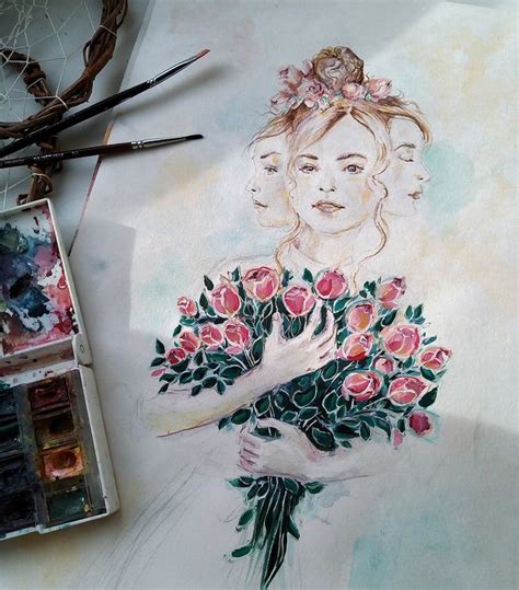 Девушка с букетом иллюстрация