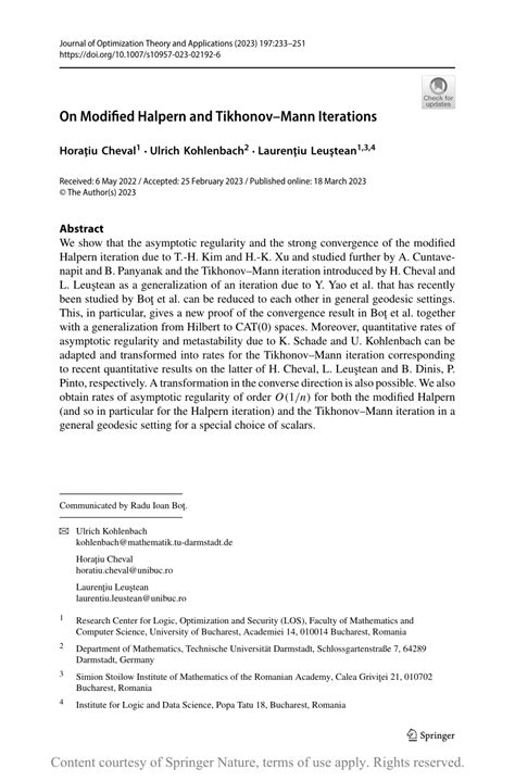 Pdf On Modified Halpern And Tikhonovmann Iterations