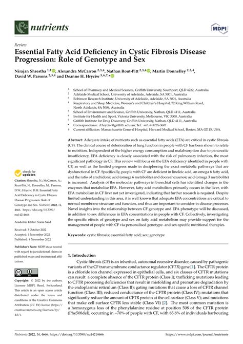 Pdf Essential Fatty Acid Deficiency In Cystic Fibrosis Disease Progression Role Of Genotype