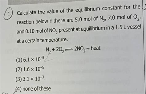 Calculate The Value Of The Equilibrium Constant For The Reaction Below If