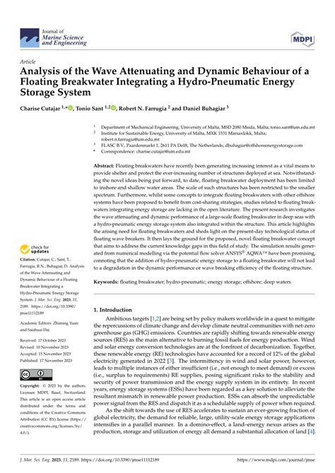 Pdf Analysis Of The Wave Attenuating And Dynamic Behaviour Of A Floating Breakwater