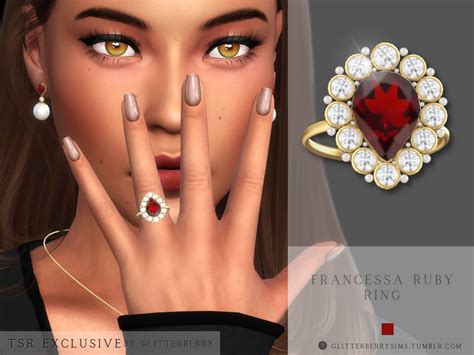 The Sims Resource Francessa Ruby Pearl Ring Pearl Bar Necklace Gold