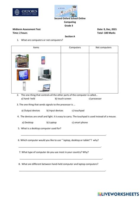 Grade 3 Computing Online Exercise For Live Worksheets