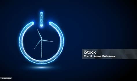 추상 파란 바람 터빈 에서 전원 버튼 에서 대체 재생 가능 발전 그린 에너지 컨셉 로우 폴리 스타일 3차원 형태에 대한 스톡 벡터 아트 및 기타 이미지 Istock