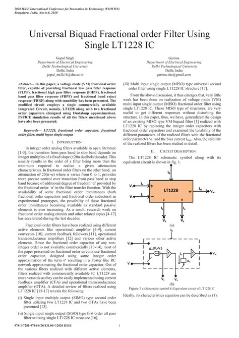 Pdf Universal Biquad Fractional Order Filter Using Single Lt1228 Ic