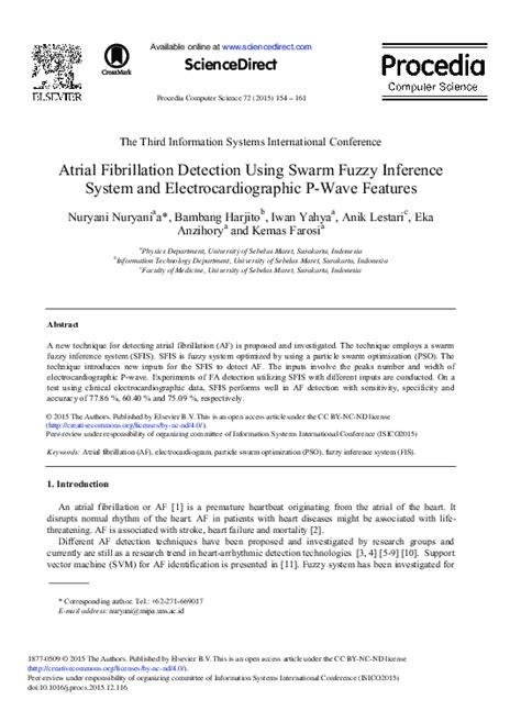 Pdf Atrial Fibrillation Detection Using Swarm Fuzzy Inference System And Electrocardiographic