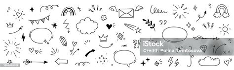 손으로 그린 선 귀여운 별 반짝임 하트 화살표 요소 낙서 하트 화살표 별 반짝임 장식 세트 아이콘입니다 간단한 스케치 선 스타일 강조 주의 패턴 요소 벡터 가리키기에 대한