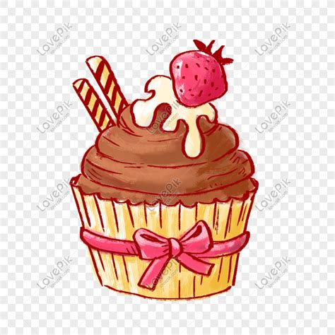귀여운 컵 케이크 Png 무료 재료 손으로 그린 딸기 초콜릿 Png 일러스트 무료 다운로드 Lovepik