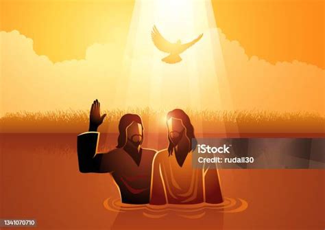 พระเยซูทรงรับบัพติศมาโดยยอห์นผู้ให้บัพติศมา ภาพประกอบสต็อก ดาวน์โหลดรูปภาพตอนนี้ พีธีล้างบาป