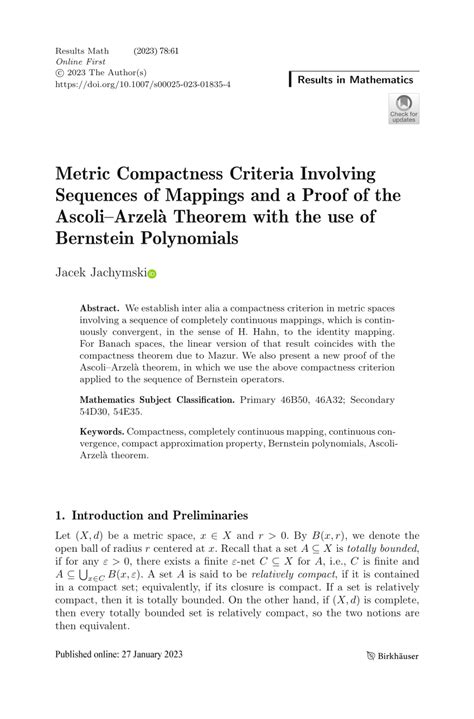 Pdf Metric Compactness Criteria Involving Sequences Of Mappings And A Proof Of The Ascoli