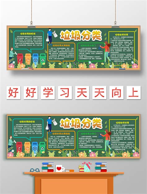 绿色黑板风垃圾分类黑板报手抄报 包站长