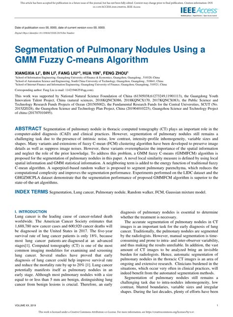 Pdf Segmentation Of Pulmonary Nodules Using A Gmm Fuzzy C Means Algorithm