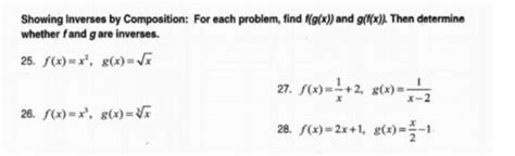 solved showing inverses by composition for each problem