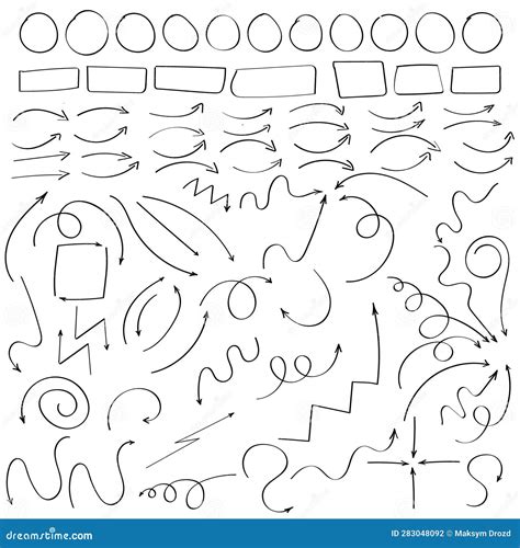 Hand Drawn Curved Arrows Rectangle Frame Circle Frame Sketch Doodle Style Collection Of