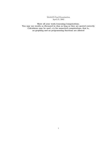 Definite Integrals Calculus I Exam Docsity