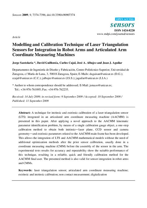 Pdf Modelling And Calibration Technique Of Laser Triangulation