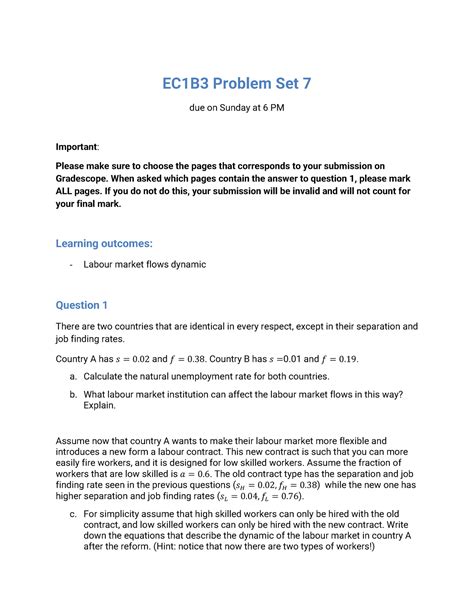 Problemset 7 Problem Set 7 EC1B3 Problem Set 7 Due On Sunday At 6 PM Important Please Make