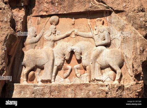 Iran Naqsh E Rostam Bas Relief Of The Investiture Of Sassanid King Ardashir I C 226 242 Stock