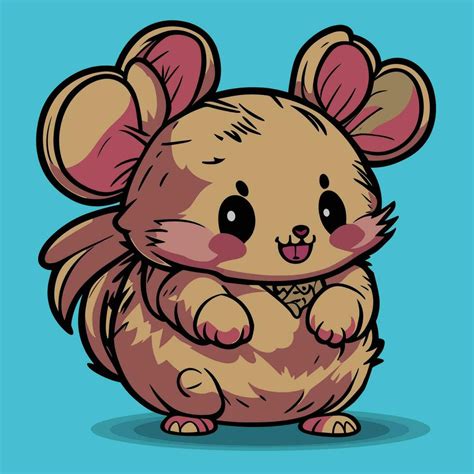 Linda Grasa Ratón Kawaii Vector Dibujos Animados Mascota Ilustración