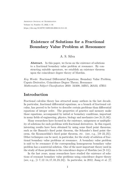 Pdf Existence Of Solutions For A Fractional Boundary Value Problem At