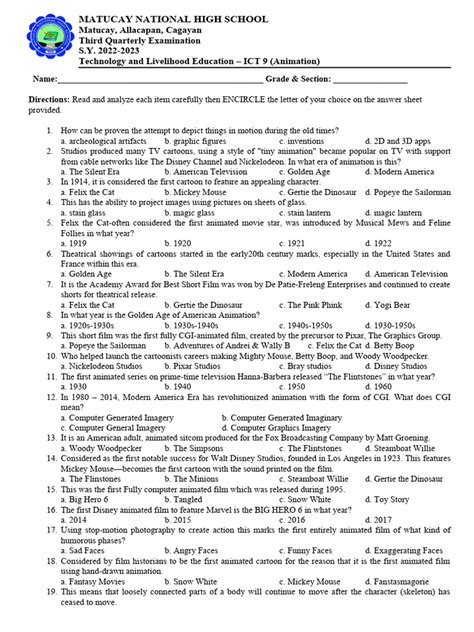 Mnhs Tle Ict 9 Quarter 3 Exam Pdf Animation
