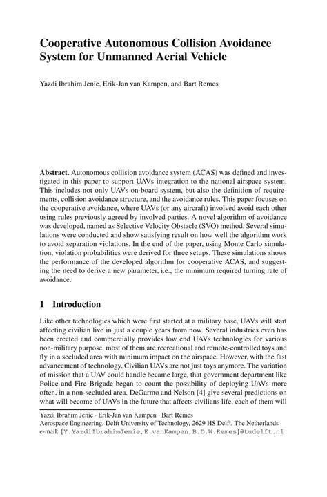 Pdf Cooperative Autonomous Collision Avoidance System For Unmanned Aerial Vehicle