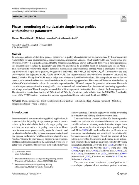 Pdf Phase Ii Monitoring Of Multivariate Simple Linear Profiles With