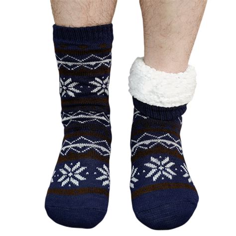 Mens Thermal Sherpa Slipper Socks With Non Slip Grips Fuzzy Cozy