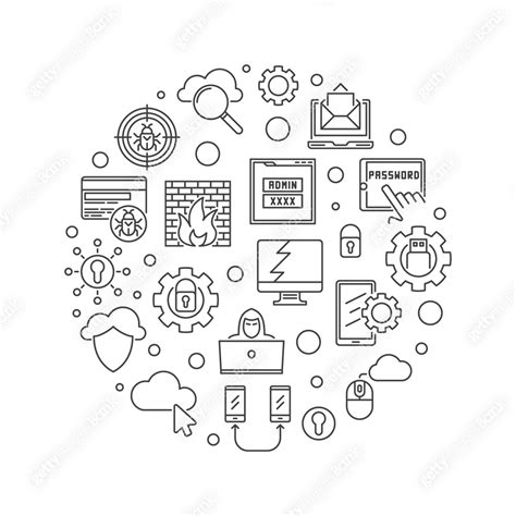 Vector Hacker Round Cybersecurity Concept Outline Illustration 이미지 1424941588 일러스트 무료 일러스트