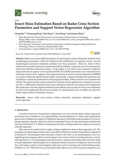 Insect Mass Estimation Based On Radar Cross Section Parameters And Support Vector Regression